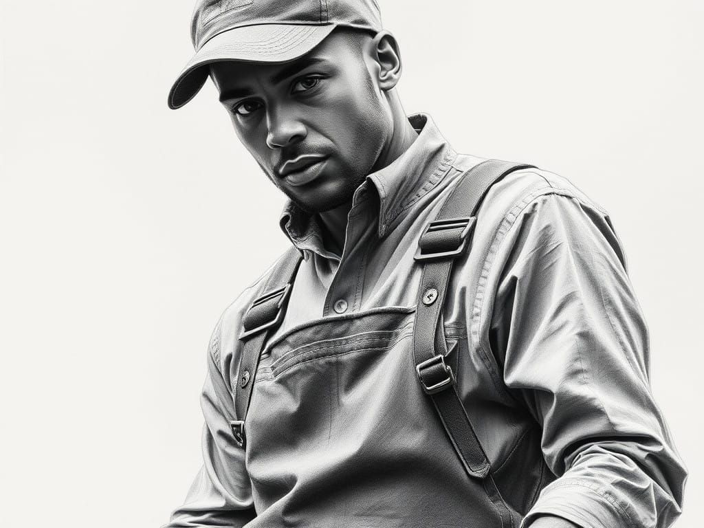 Dapper Working Porter in Charcoal Pencil Drawing - AI Art