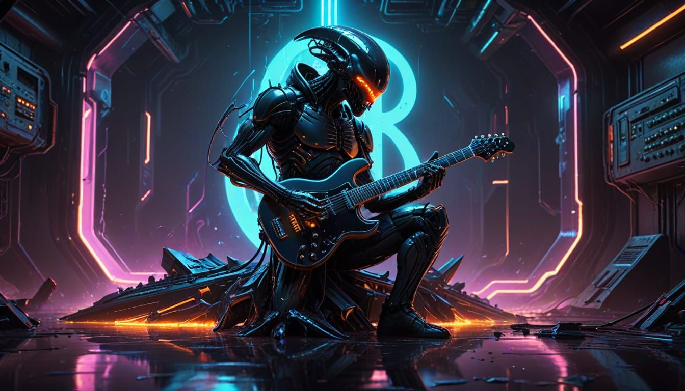 R d' alien - Cyberpunk Alien Shredder in Futuristic Spaceshi...