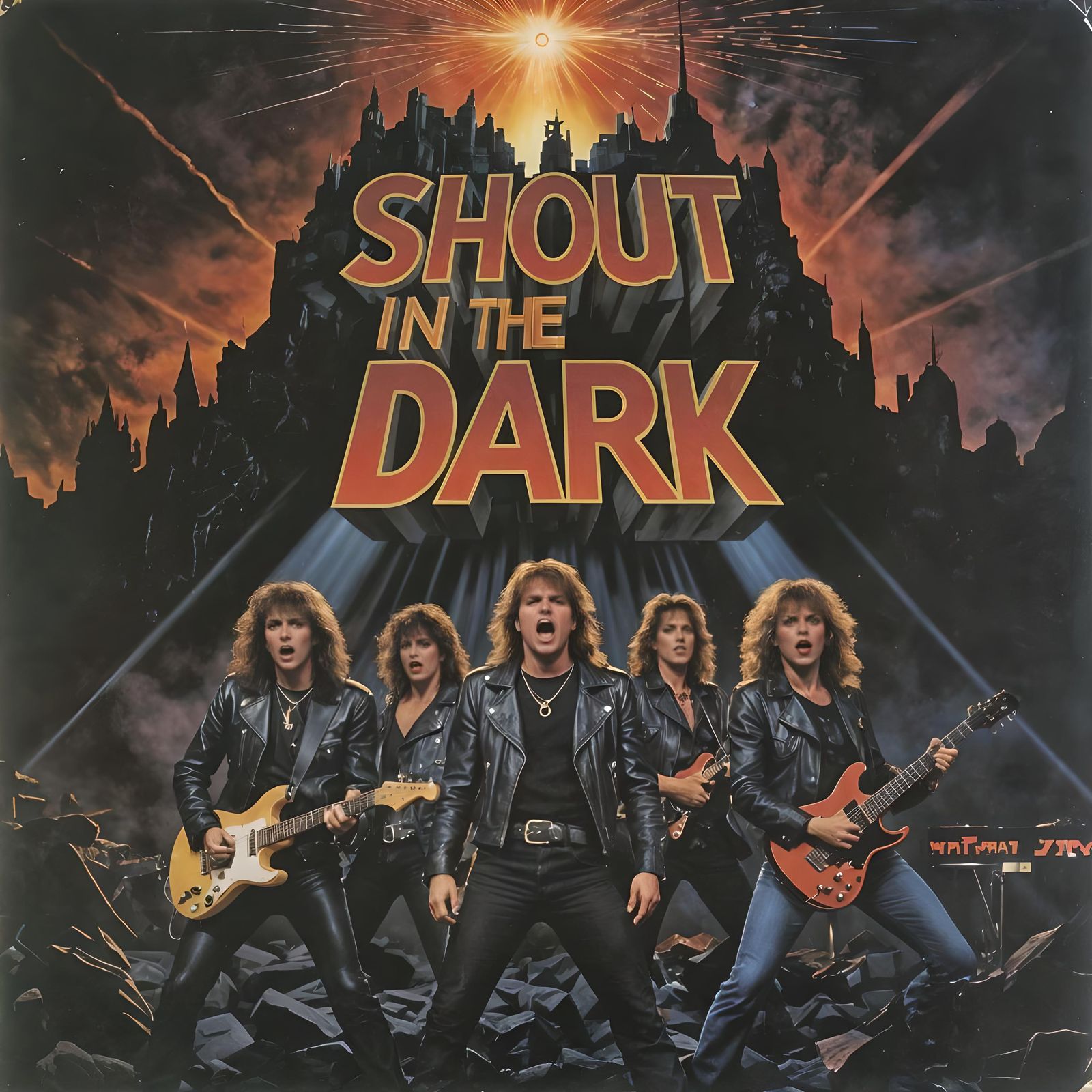 "Shout in the dark", 1980s fictive hard rock album cover - AI Generated ...