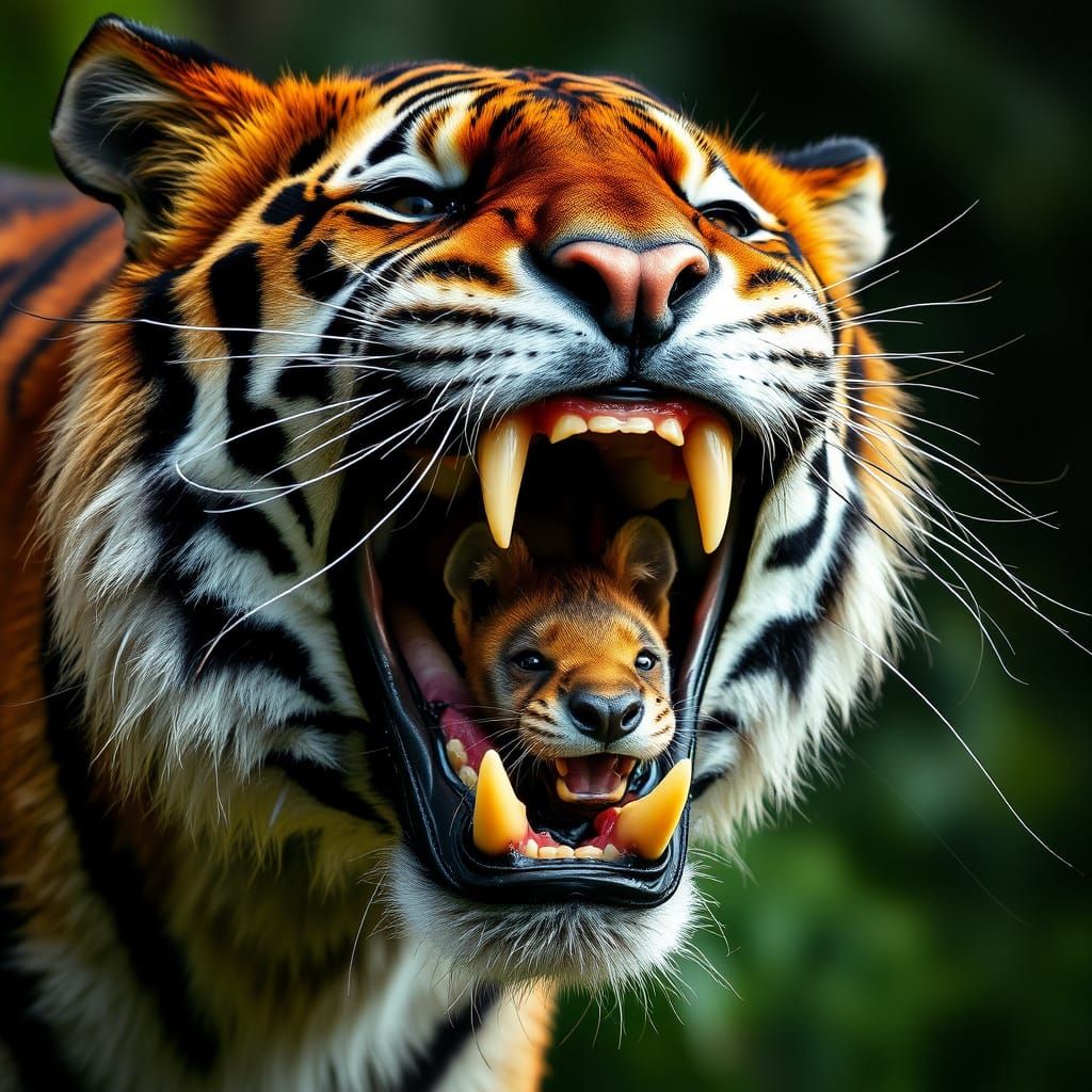 Tiger Reveals a Hidden Hyena in its Mouth - AI Art