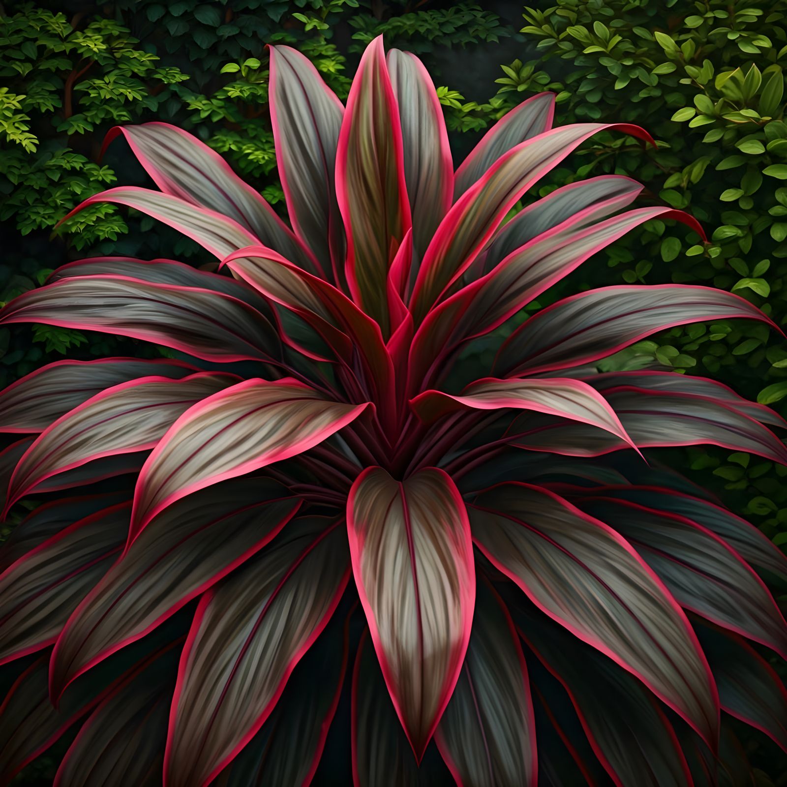 Mature Red Leaf Cordyline Plant in Botanical Illus... - AI Art