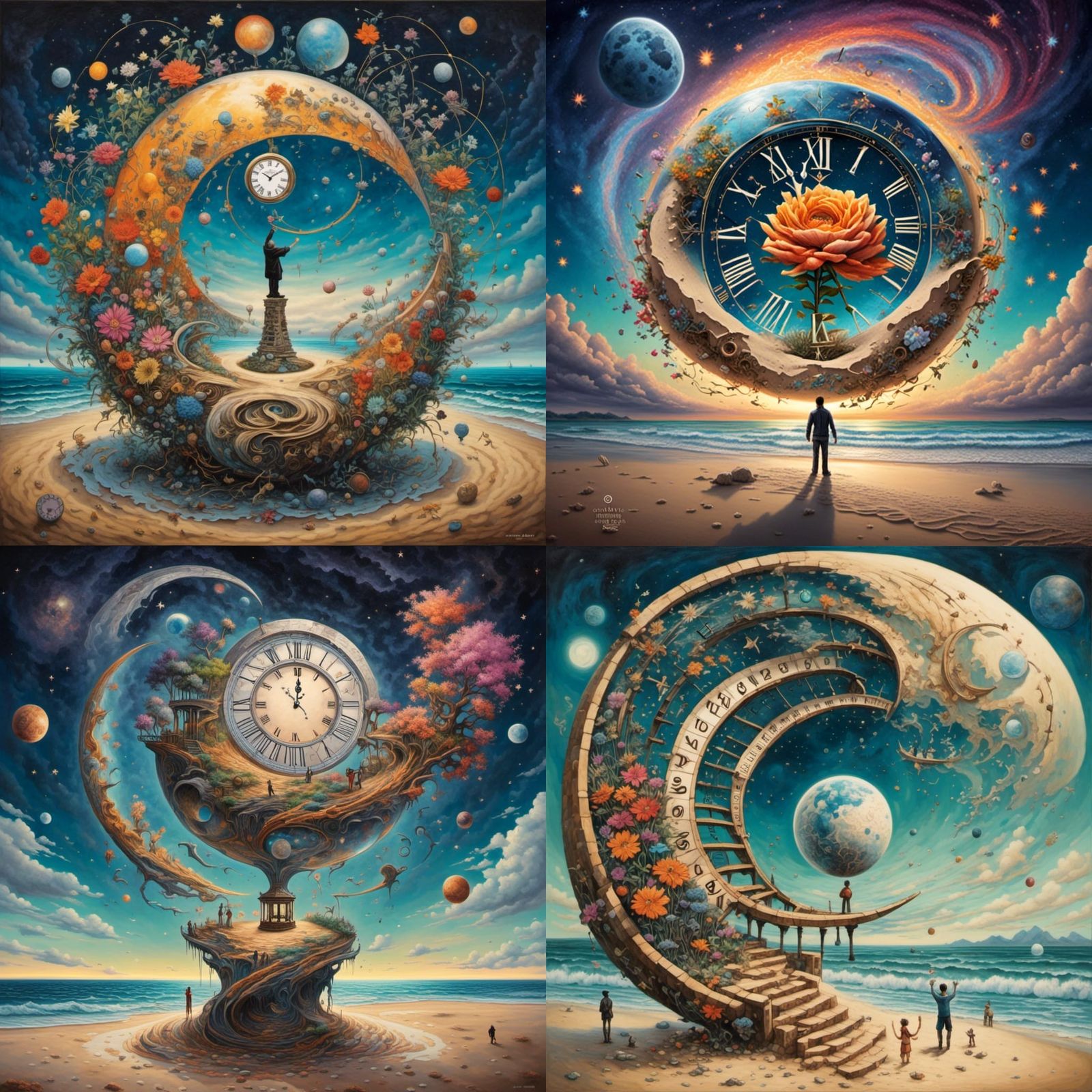 A globe of the planet Earth on a sandy beach, the Cosmos, moon stars ...