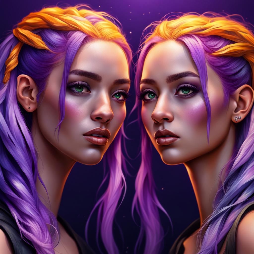 Bestest of friends......twin sisters with purple hairs - AI Generated ...