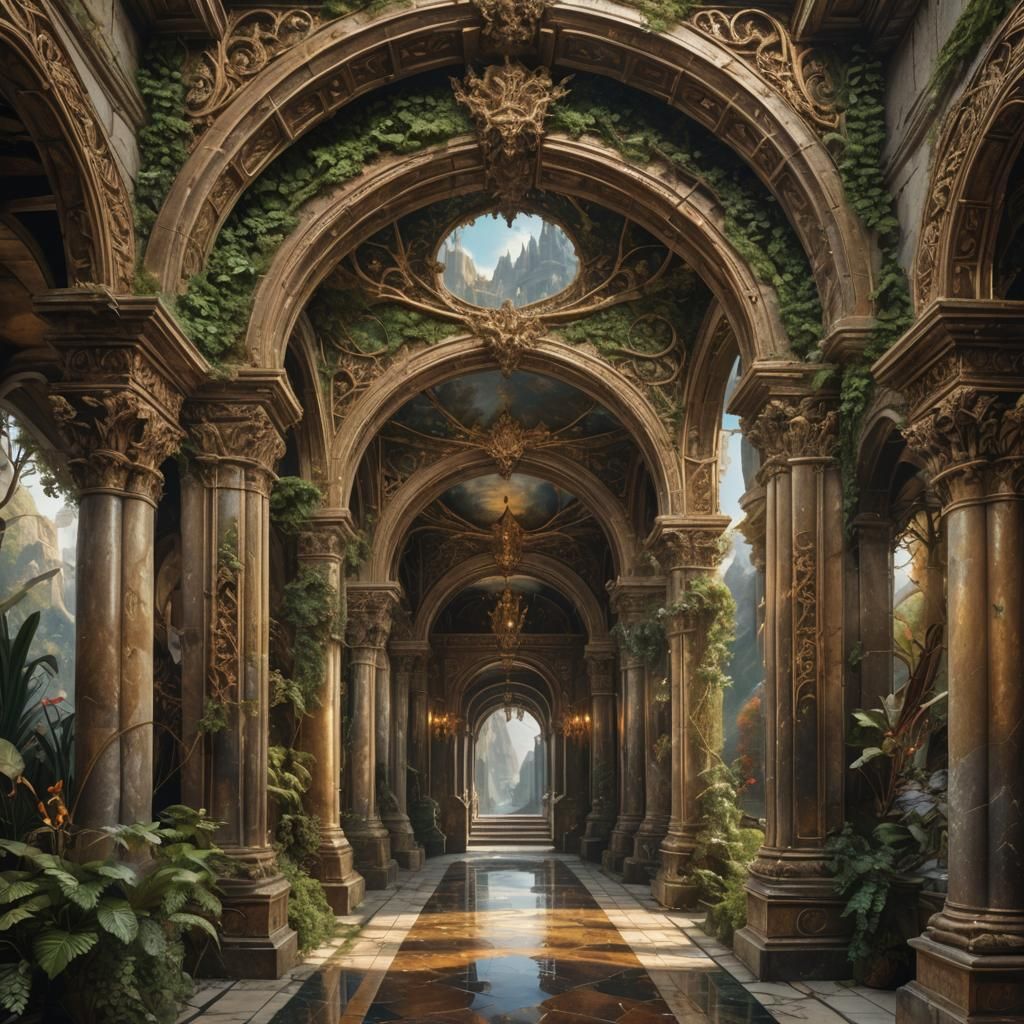 Archways with overgrowth design - AI Generated Artwork - NightCafe Creator