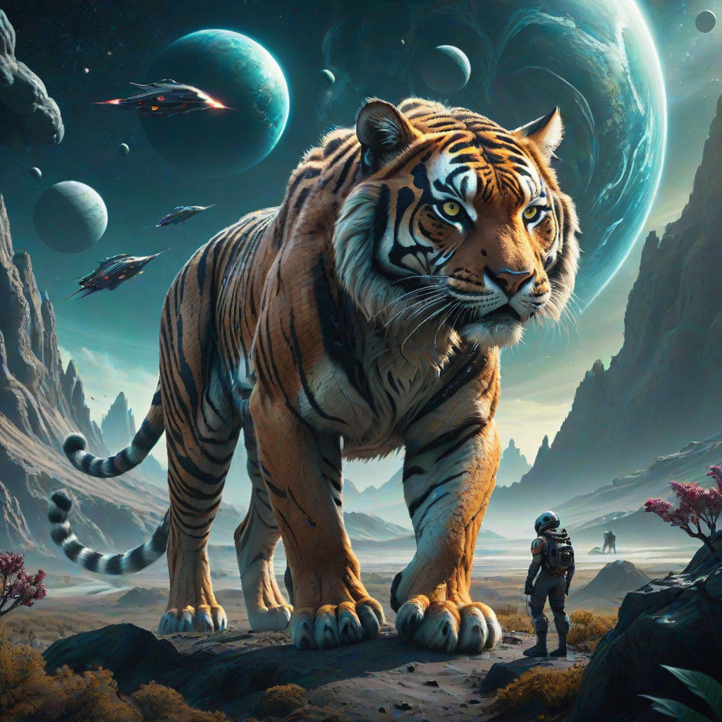 Space Tiger in an alien landscape - Epic Space Tiger Amidst ...