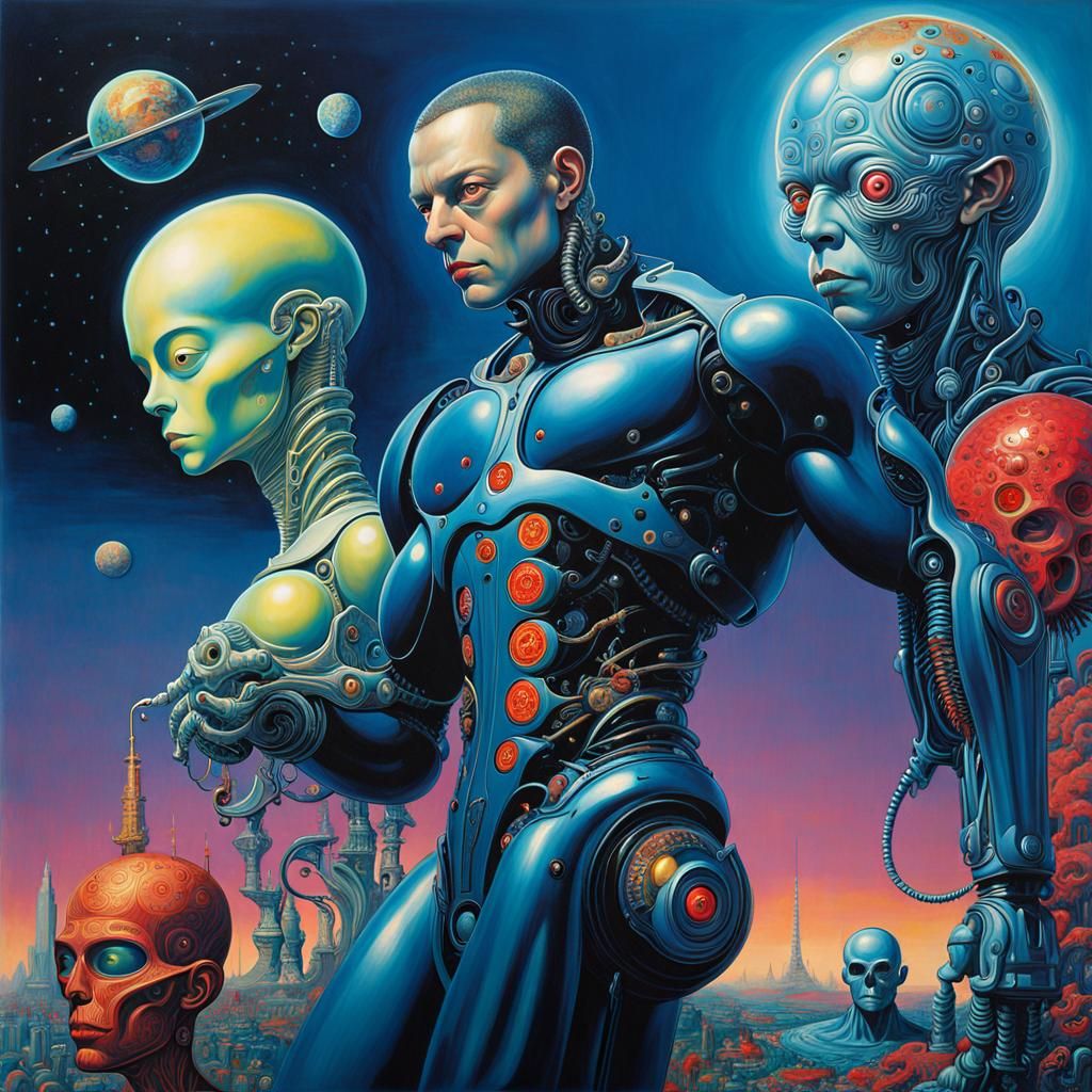 alien and cyborg, by James Jean, luminous colors by Iris Scott ...