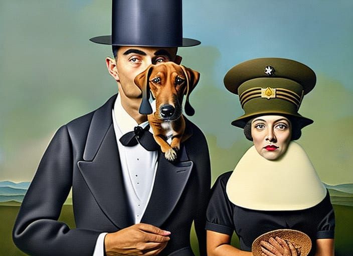 René and Georgette Magritte with Their Dog after the War - AI Generated ...