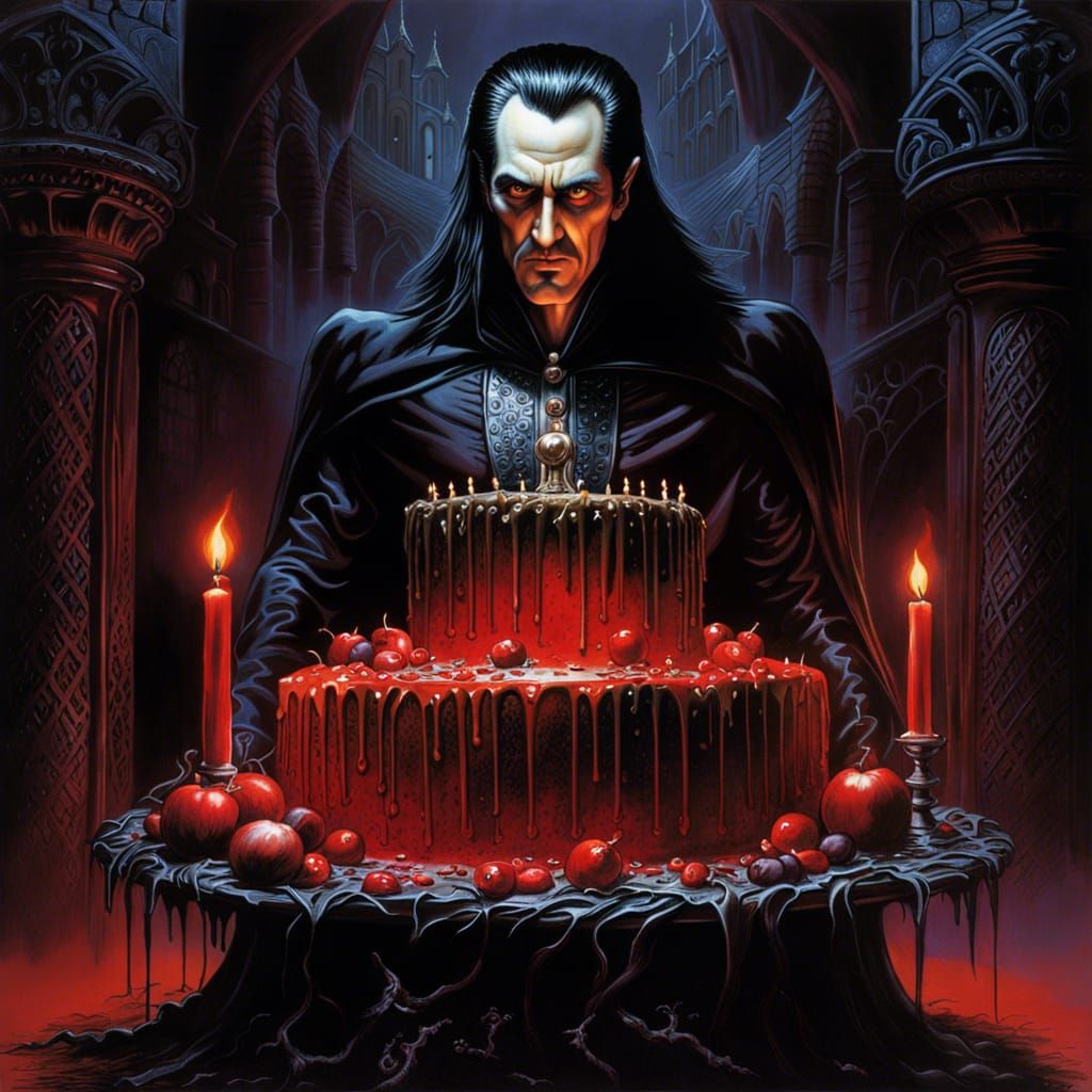 Dracula 's bloody birthday cake - AI Generated Artwork - NightCafe Creator