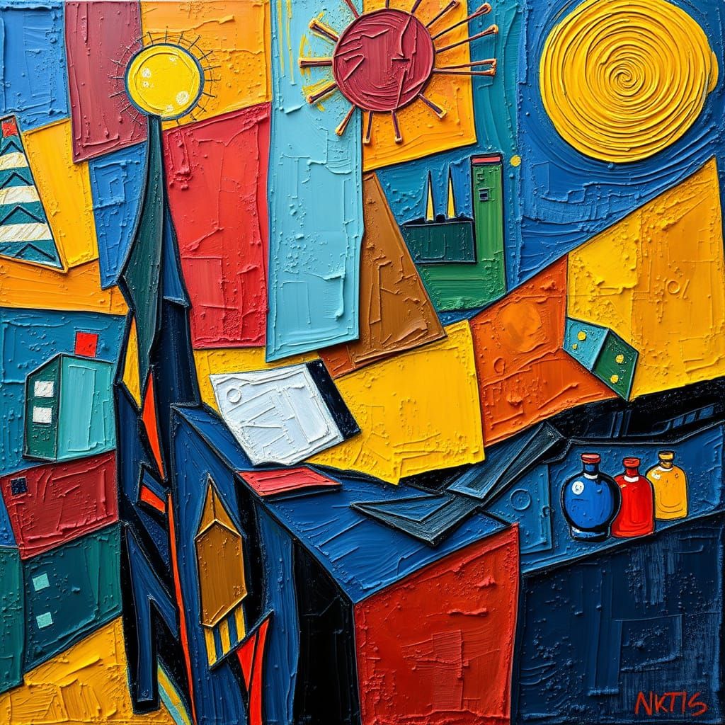 obraz Van Gogha - Surreal Cubist Oil Painting in Vibrant Art...