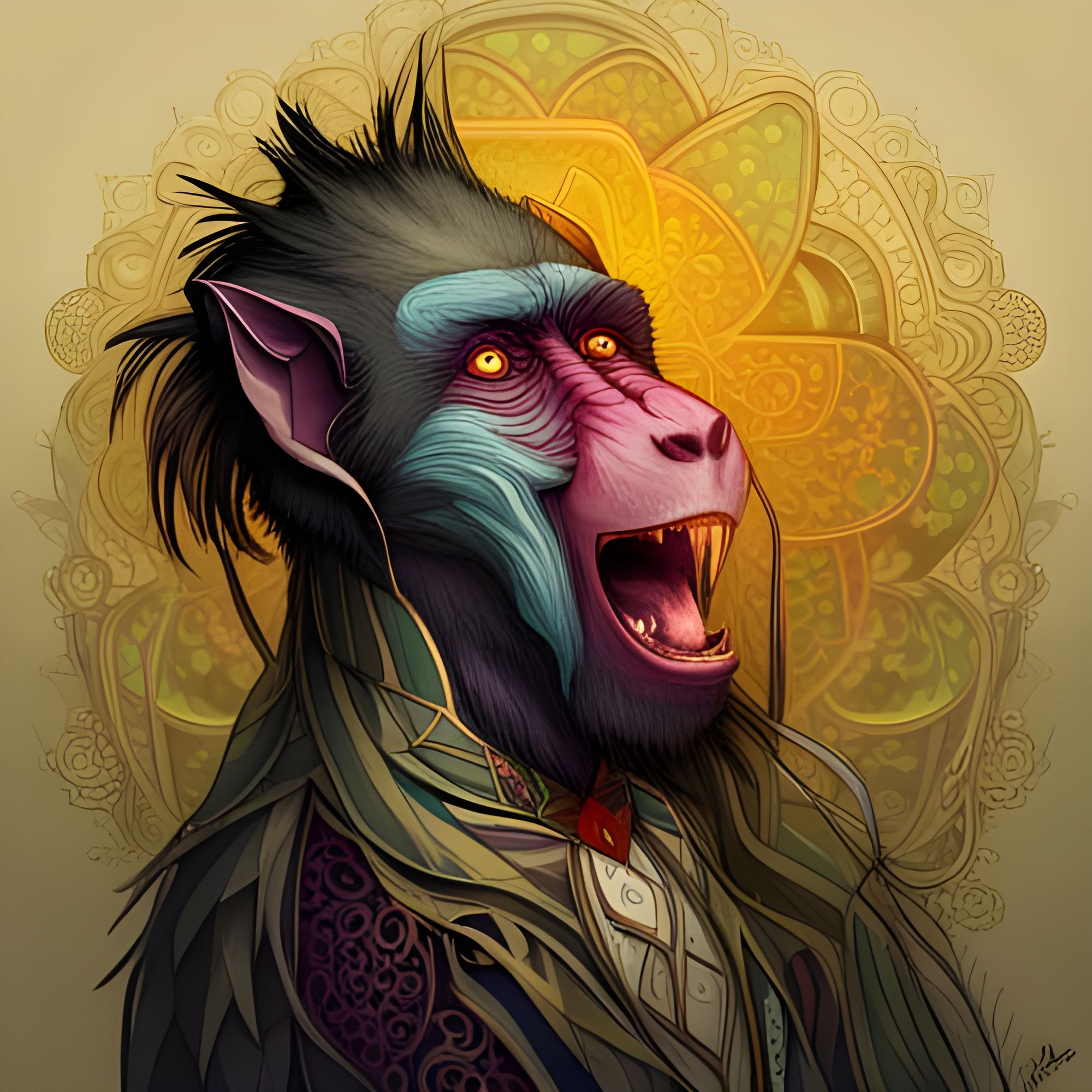 Simian the Mandrill Baboon Monkey In Purple Bowtie : r/nightcafe