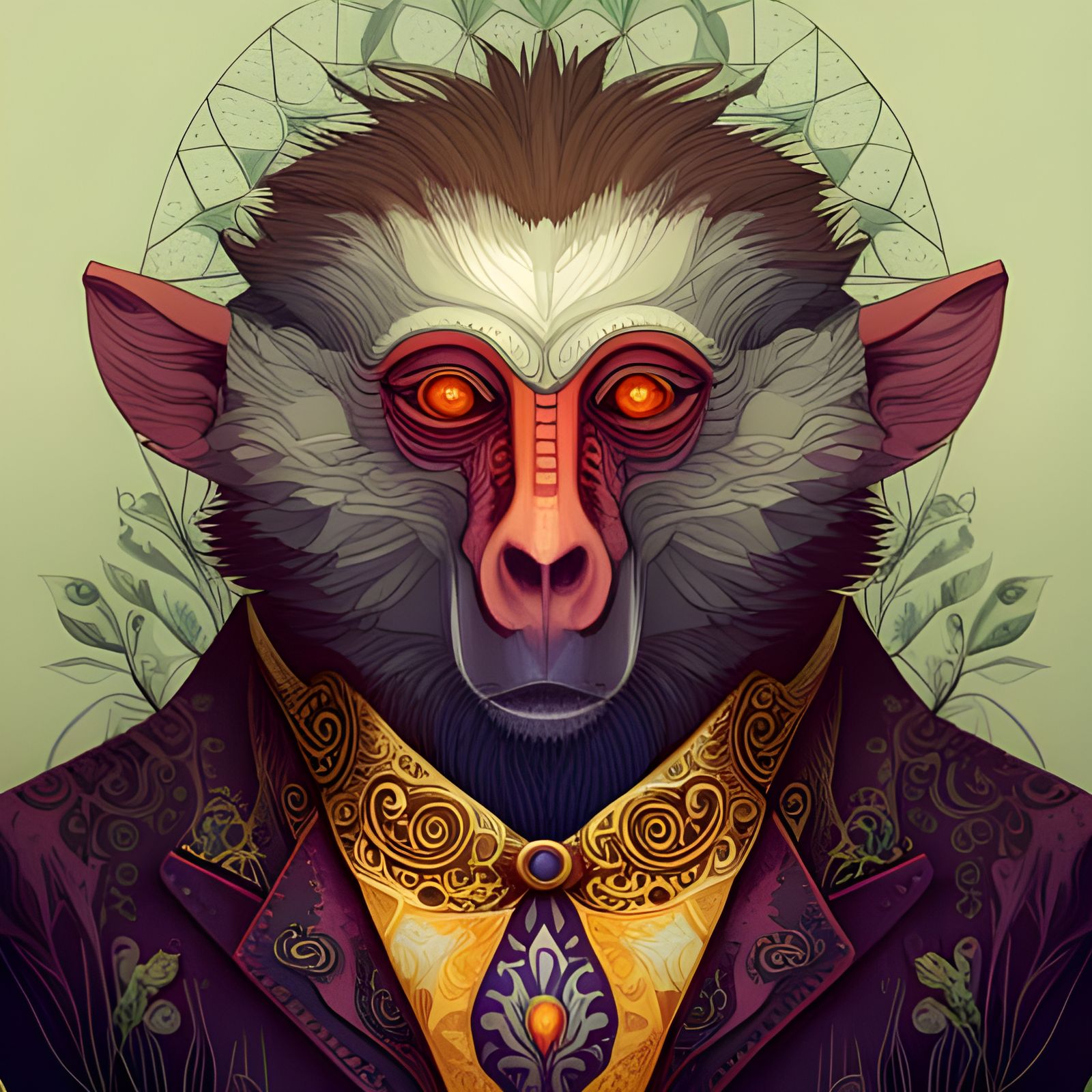 Simian the Mandrill Baboon Monkey In Purple Bowtie - AI Generated Artwork - NightCafe Creator