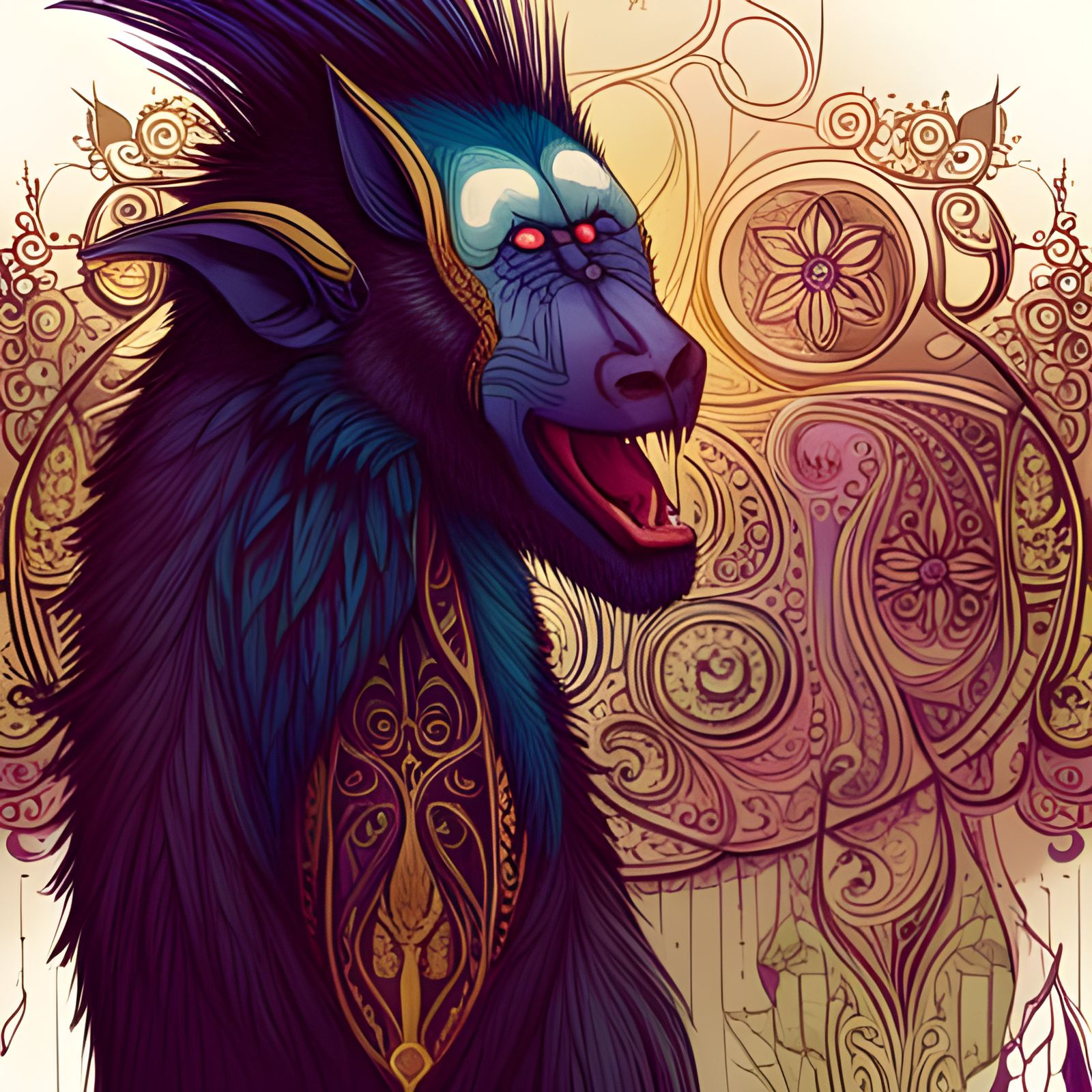 Simian the Mandrill Baboon Monkey In Purple Bowtie - AI Generated ...