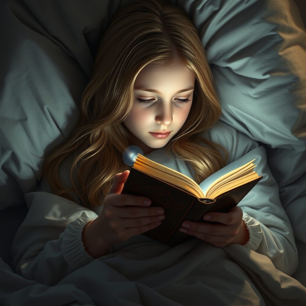 Cozy Midnight Reader in Fantastical Dreamscape - AI Art