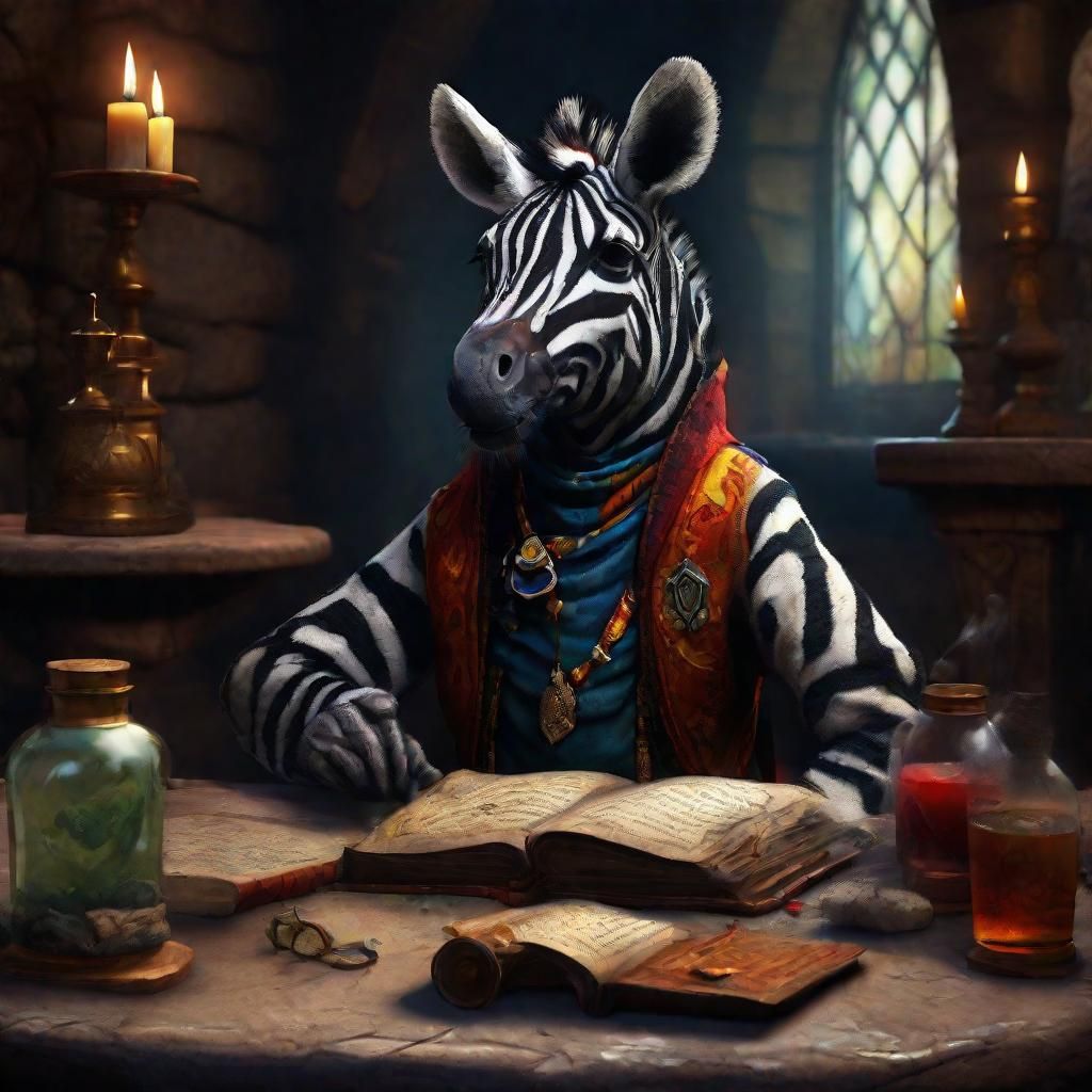 Zebra wizard reading grimoire - AI Generated Artwork - NightCafe Creator
