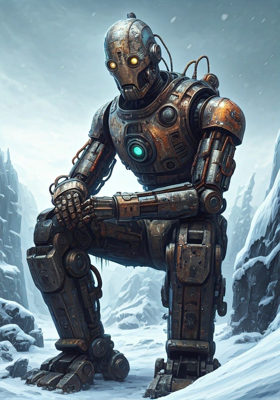 Winter robot - Cyberpunk Junkbot Thrives in Futuristic Waste...