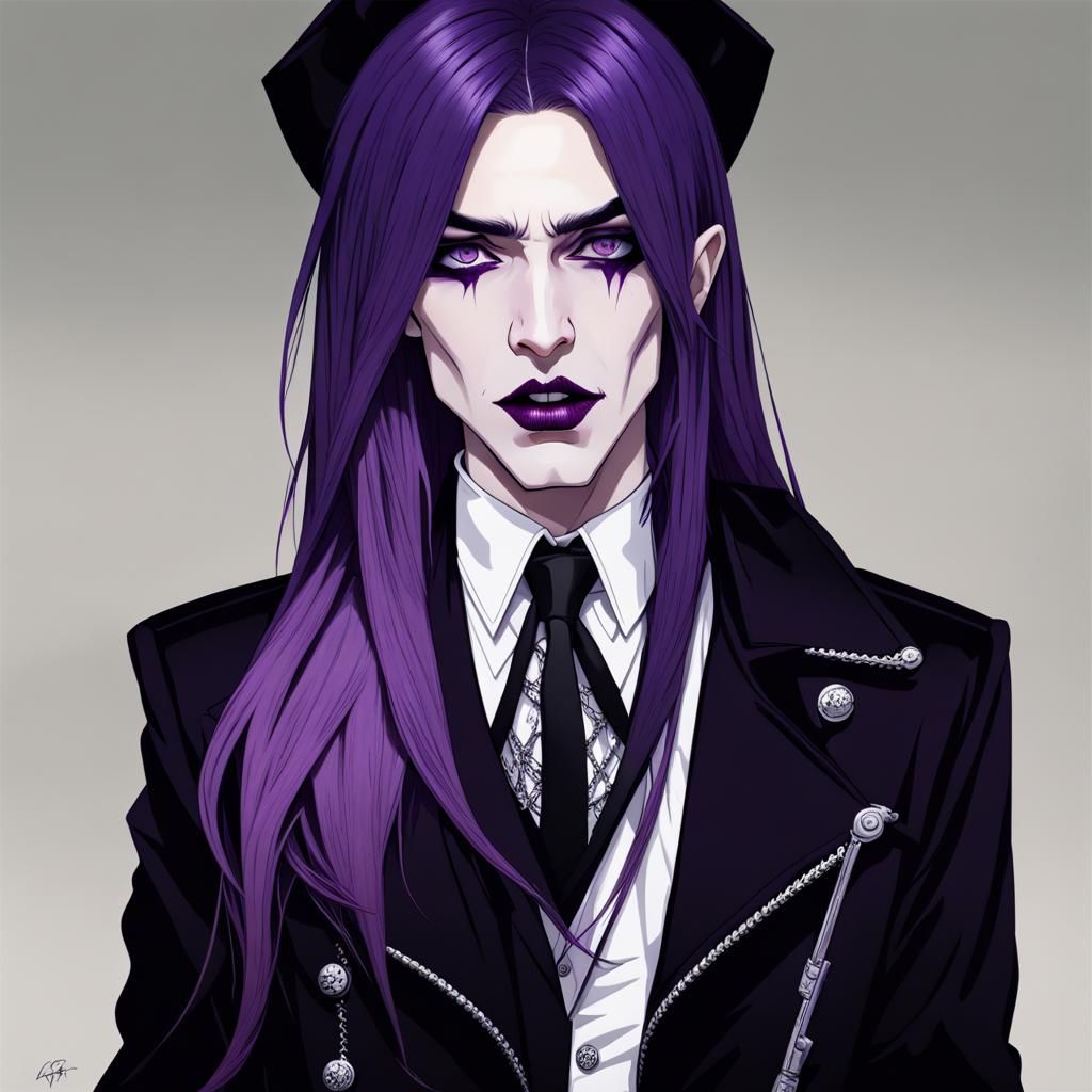 kim dracula singer long purple hair male lipstick emo goth - AI ...