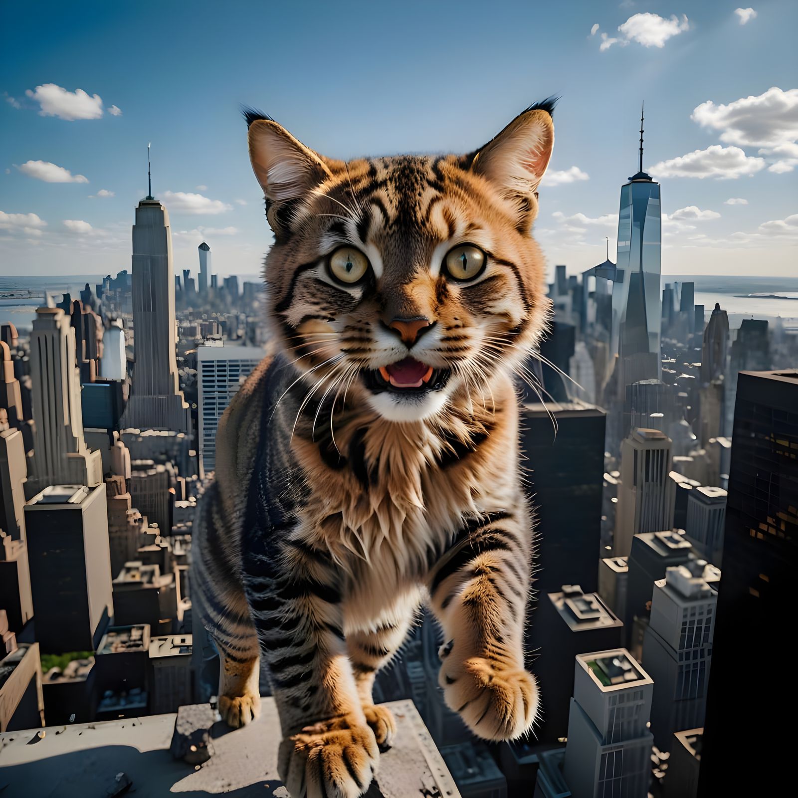 Dramatic Moment Cats Plunge from Skyscraper - AI Art