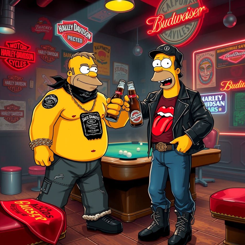 Homer Simpson and Peter Griffin, clad in rugged biker attire, dominate ...