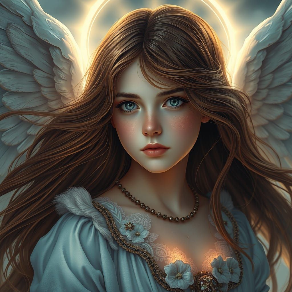 Exquisite Angelic Portrait in Vibrant Colors and I... - AI Art