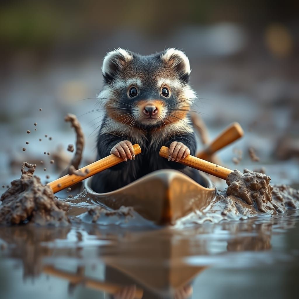 Professional portrait of a mink with a funny and cute face, rowing a ...
