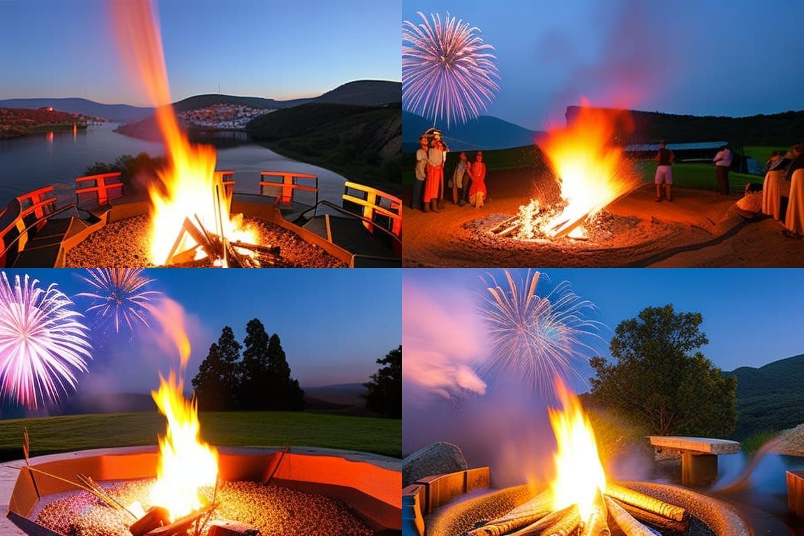 Campfire with Fourth of July fireworks in the background - AI Generated Artwork - NightCafe Creator