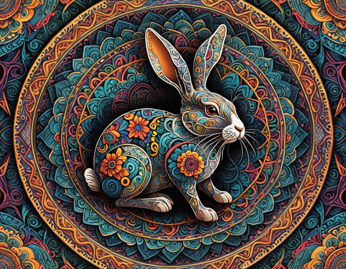 A rabbit sitting in the middle of a mystic mandala - AI Generated ...