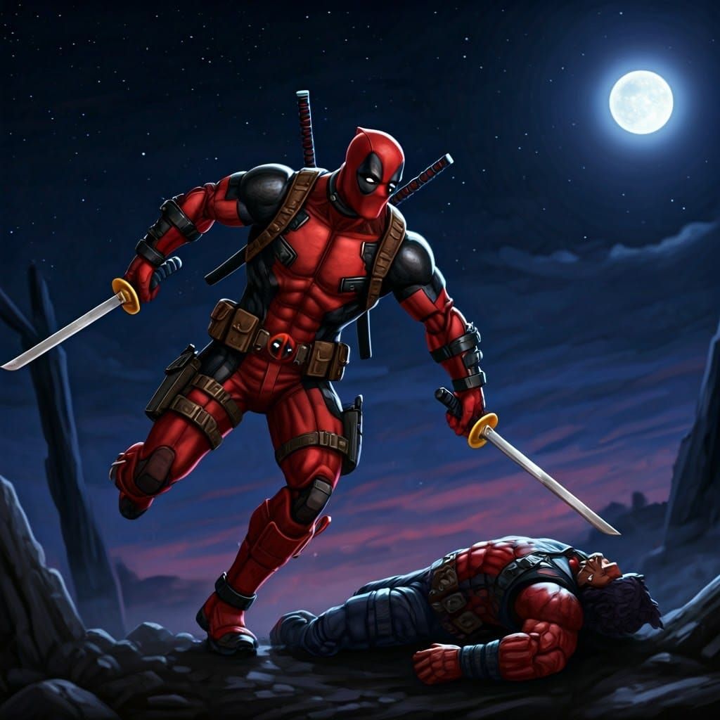 Dead pool in Action - Deadpool in Dynamic Acrylic Action