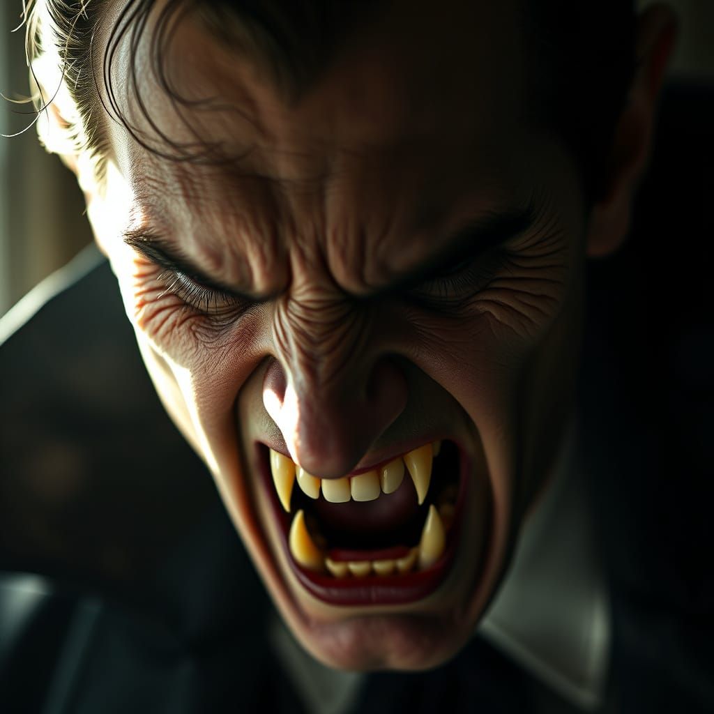 Dracula showing his Vampire teeth - Menacing Vampire Portrai...