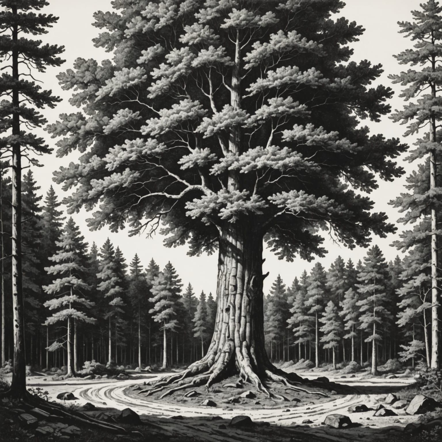 The oldest tree! - Mysterious Forest Tree in Crosshatching S...