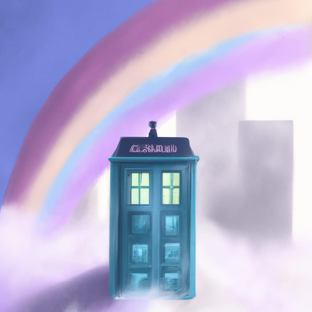 Tardis by a misty pastel rainbow - AI Generated Artwork - NightCafe Creator