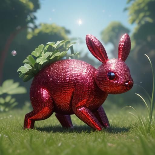 sparkly diamond rabbit, red, huge; in grass - AI Generated Artwork ...