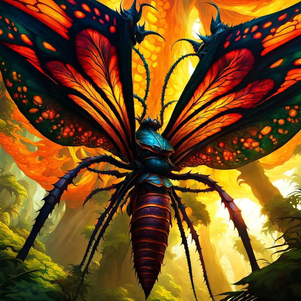 Jungle behemoth, a massive insect with wings that span treetops; its ...