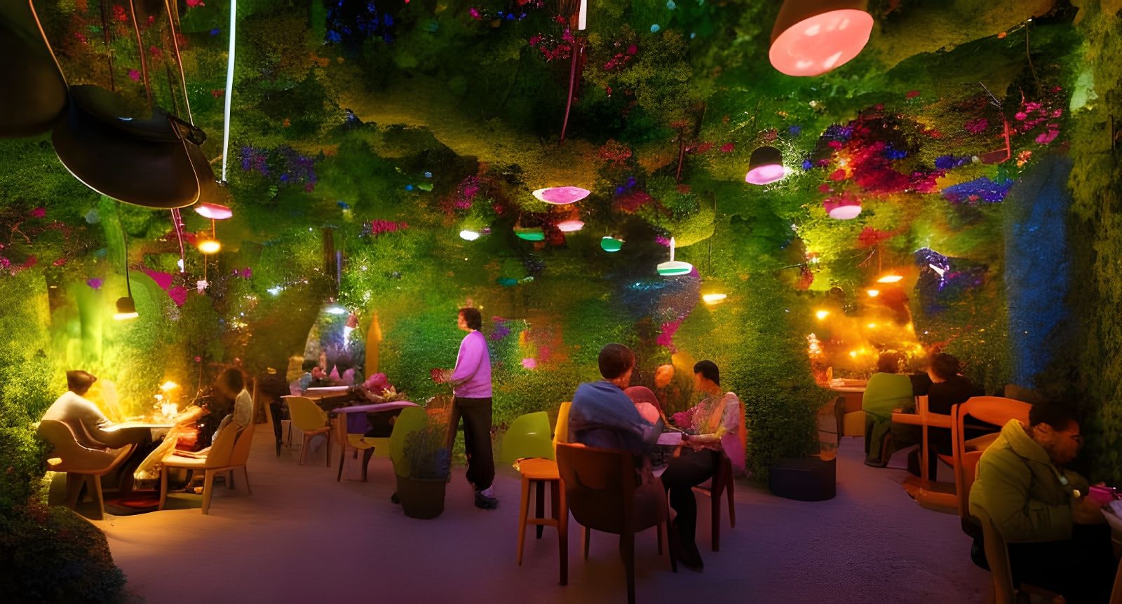 NightCafe 3 - Cozy Underground Cafe Scene in Expressionist S...