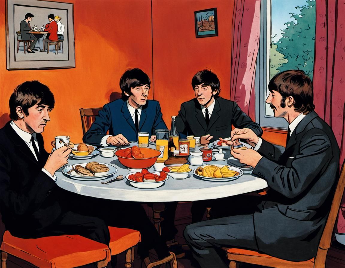 the beatles sitting around the breakfast table - AI Generated Artwork ...