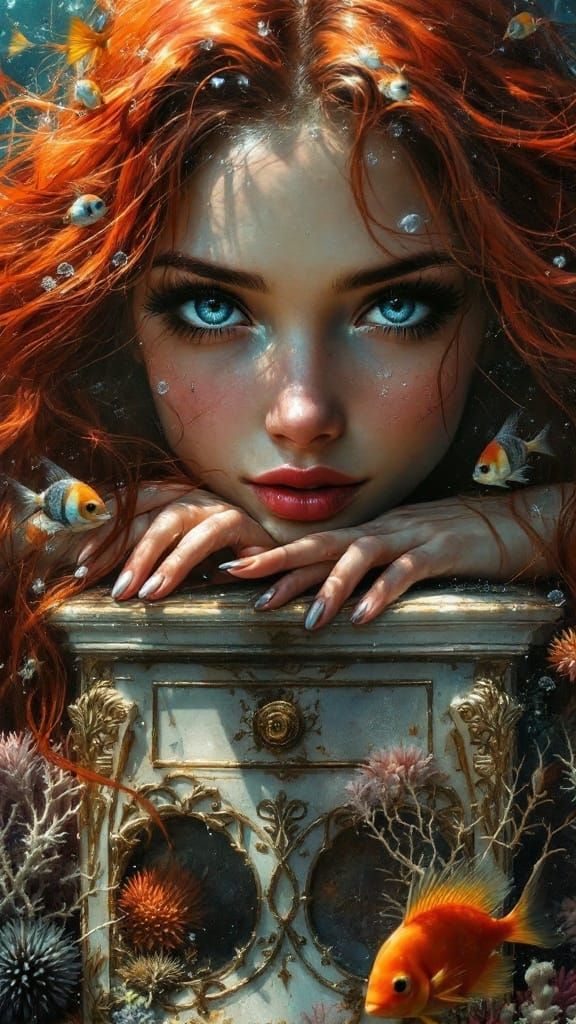 Ethereal Mermaid in Opulent Underwater Realm - AI Art