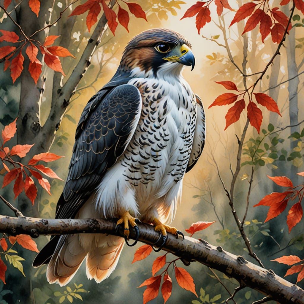 Red and white falcon - Vibrant Wildlife Portrait of a Red an...