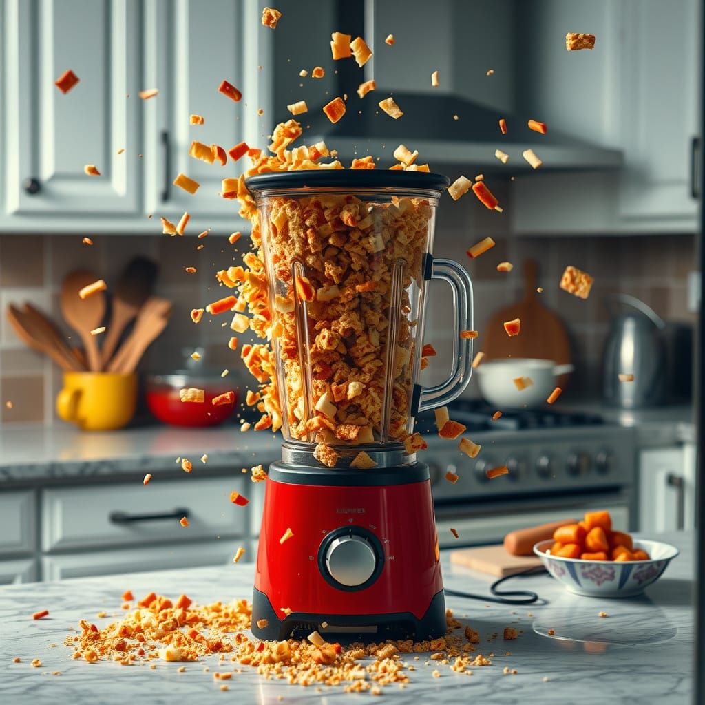 The Great Kitchen Boom - Humorous Kitchen Explosion in Photo...