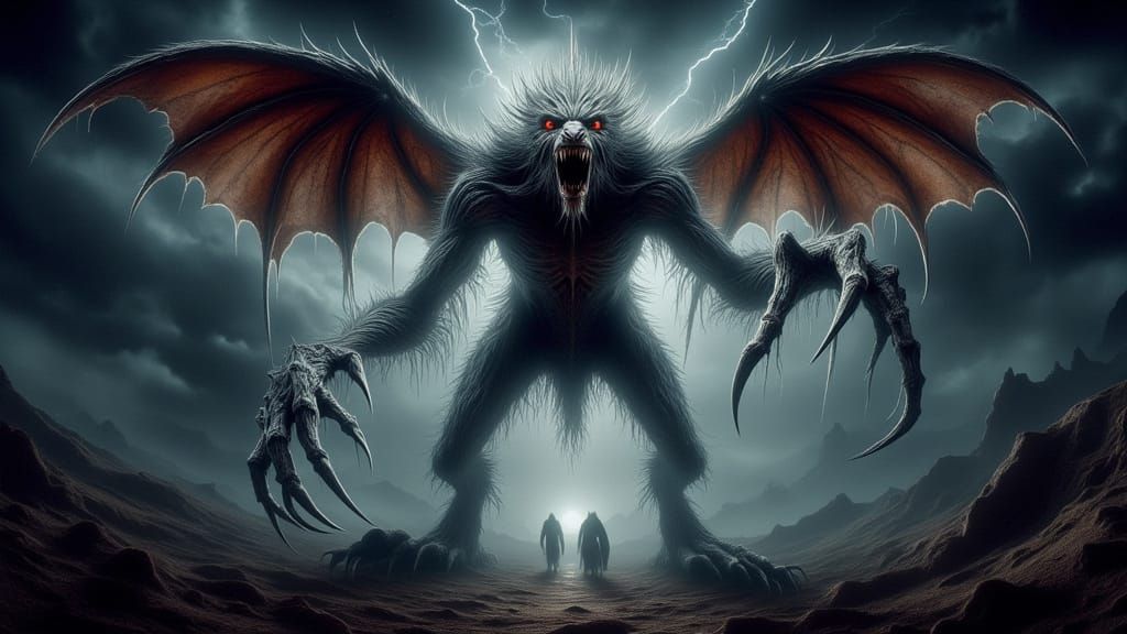 monstrosity - Gothic Horror Creature Emerges from Dark, Twi...