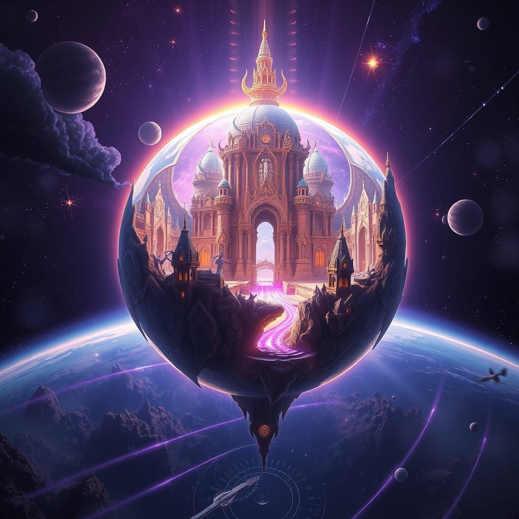 valhalla in a globe in space - Majestic Valhalla Realm in Ce...