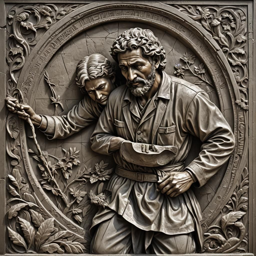 The Sowers - Relief Worker on Bas Relief in Hyperrealistic D...