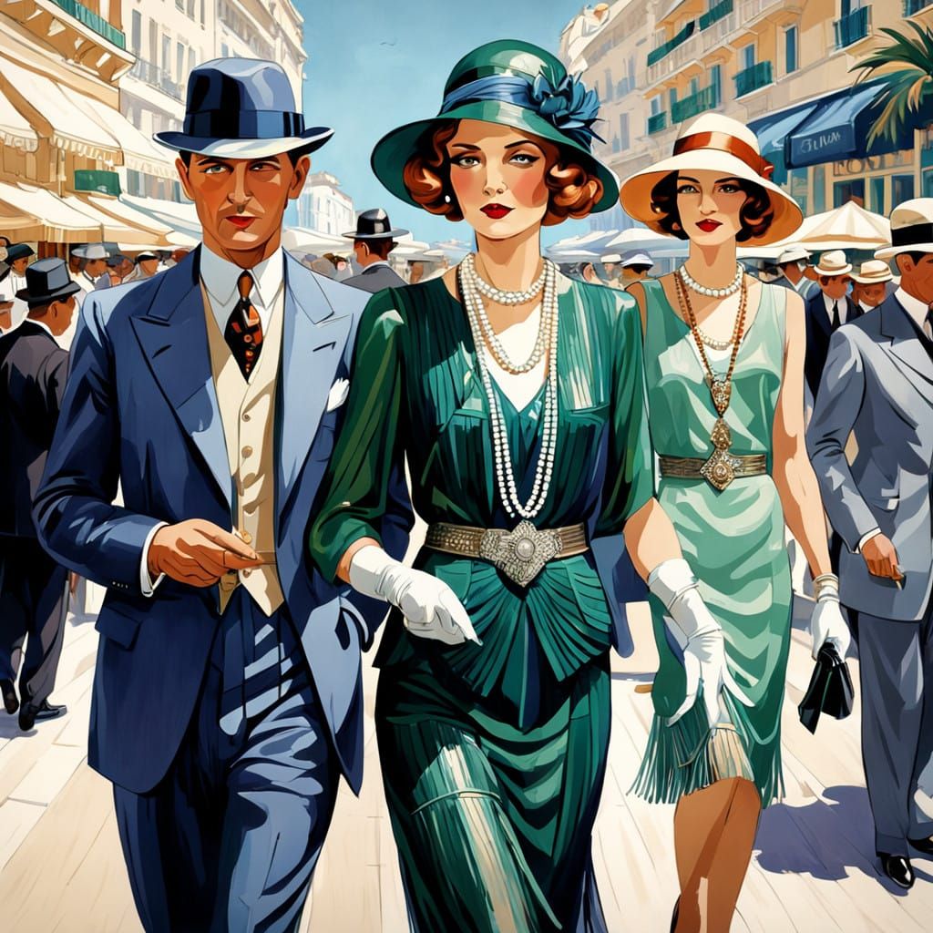Flapper girls and dapper gentlemen in 1920s Cannes.