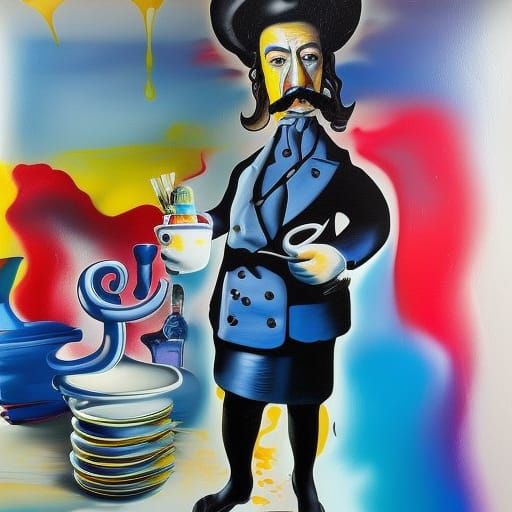 Salvador Dali, busing tables. - AI Generated Artwork - NightCafe Creator