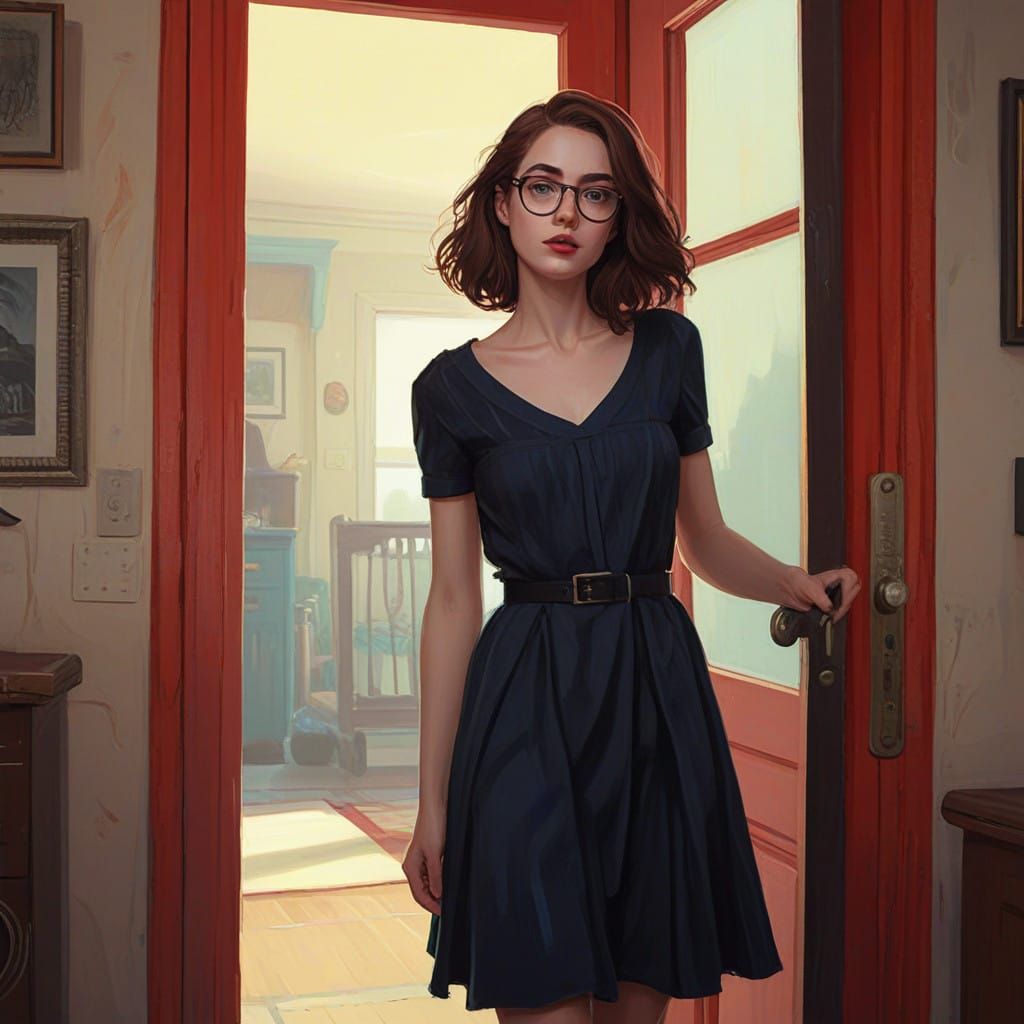 Drunk Goddess at Doorway, Fantasy Concept Art - AI Art