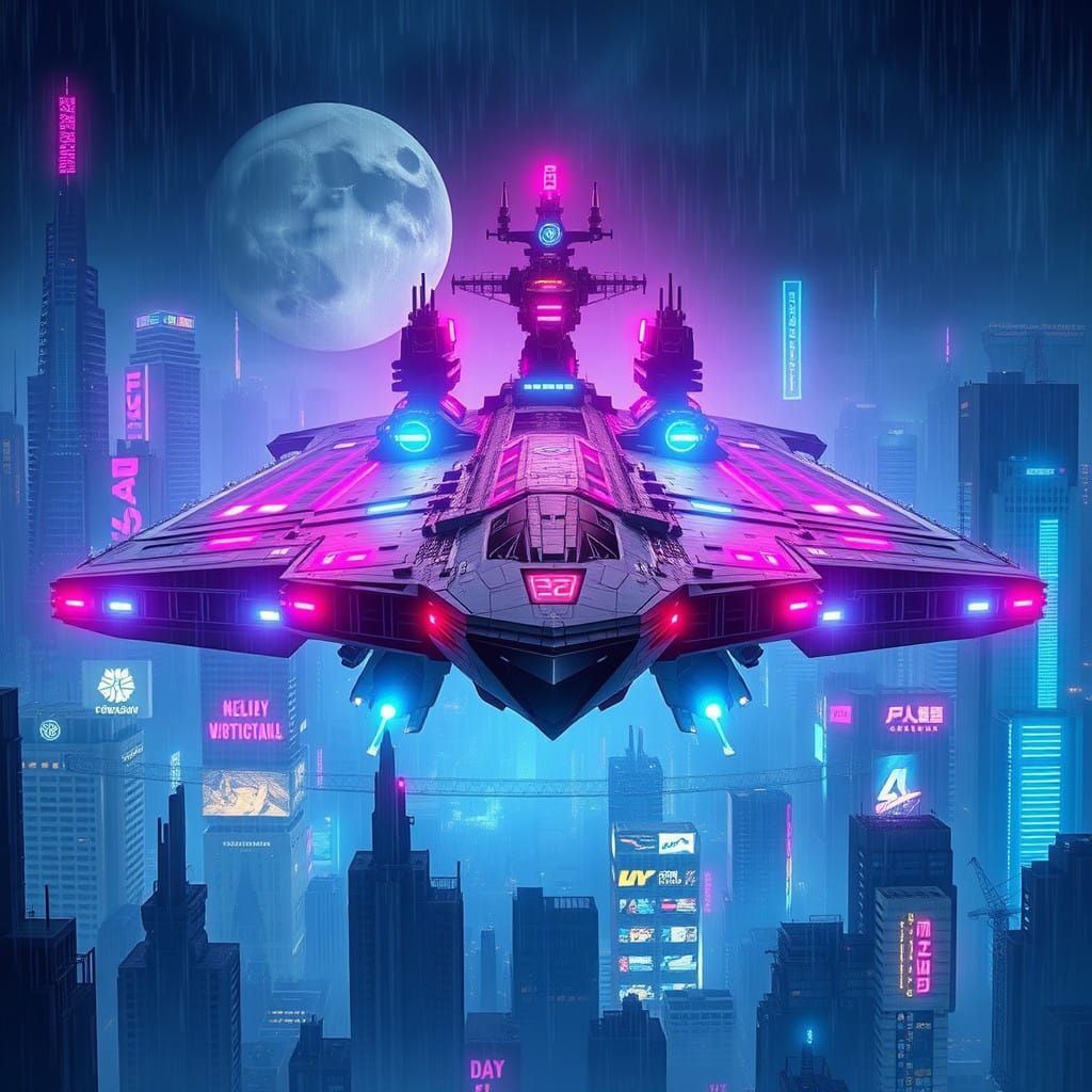 A colossal, perpendicularly symmetrical flying airship, merging the ...