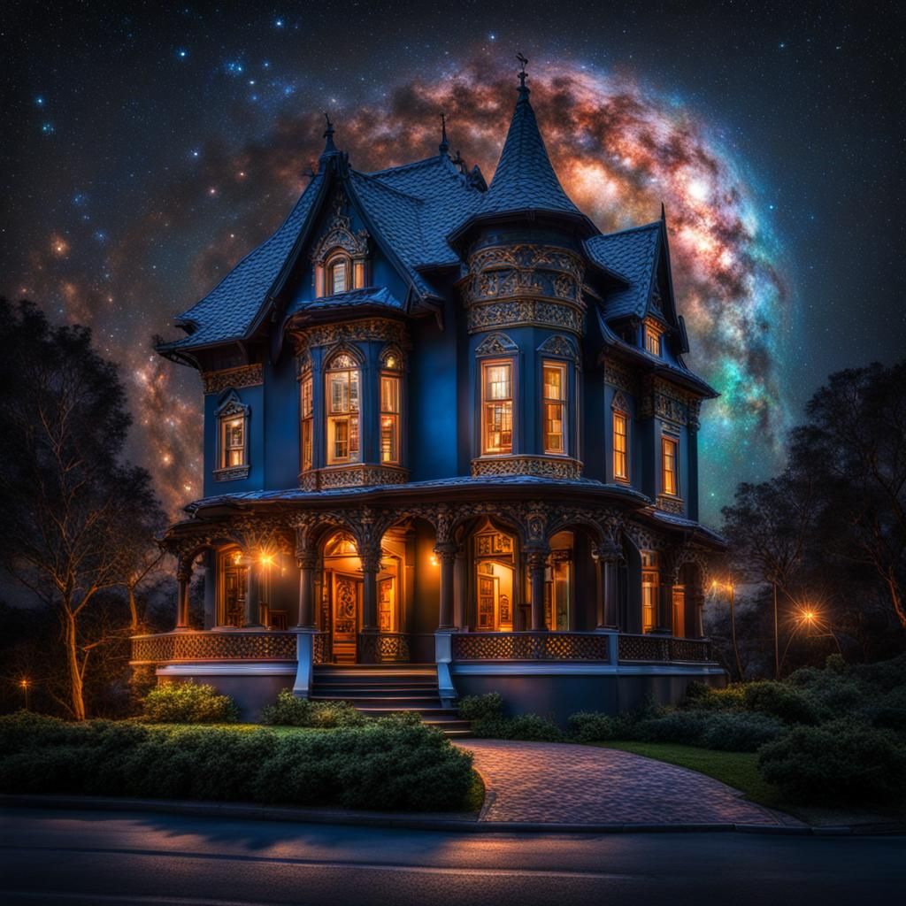 starry house at night, vibrant colors, highly detailed - AI Generated ...