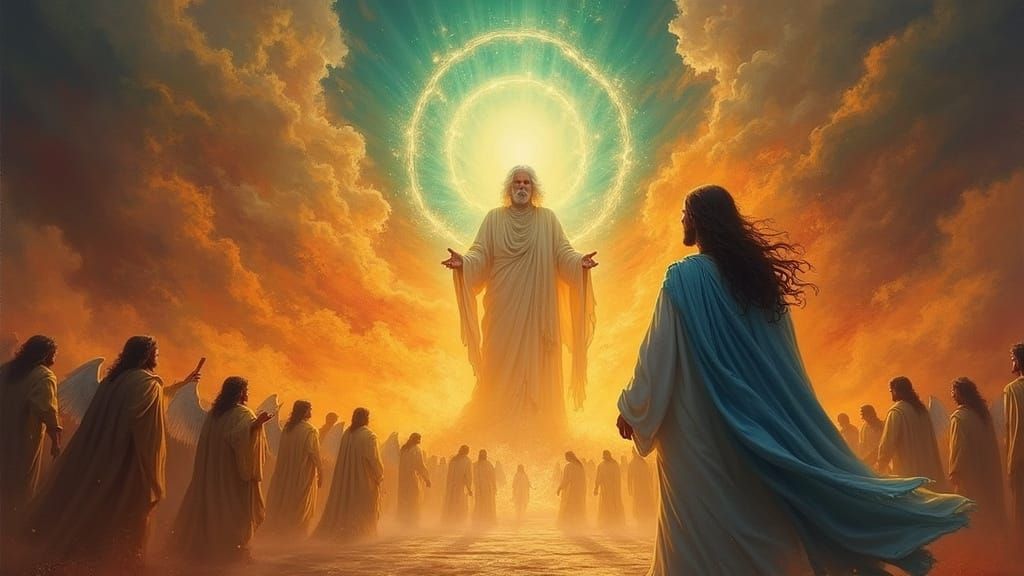 Jesus Figure in Royal Ceremony with Throne of Fire... - AI Art