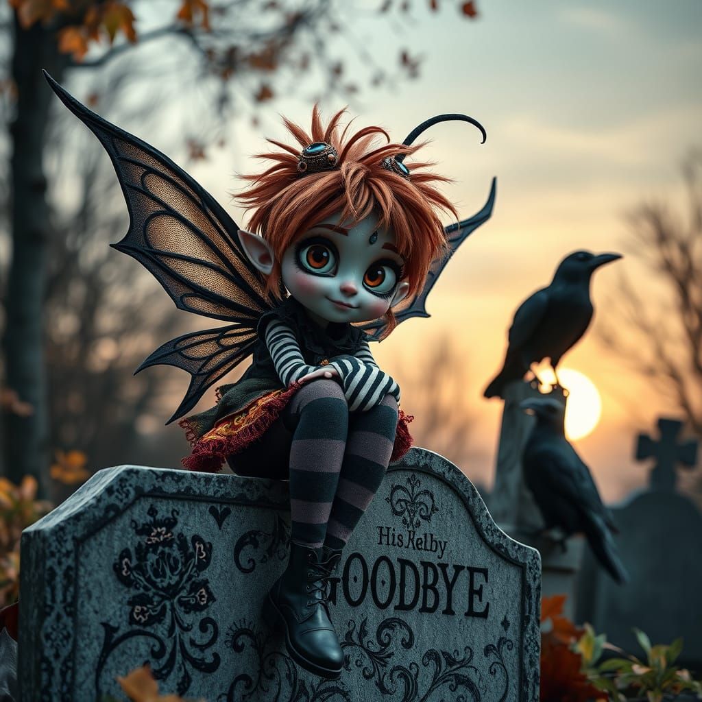 Goodbye - Whimsical Gothic Pixie Bids Farewell in Moody Autu...