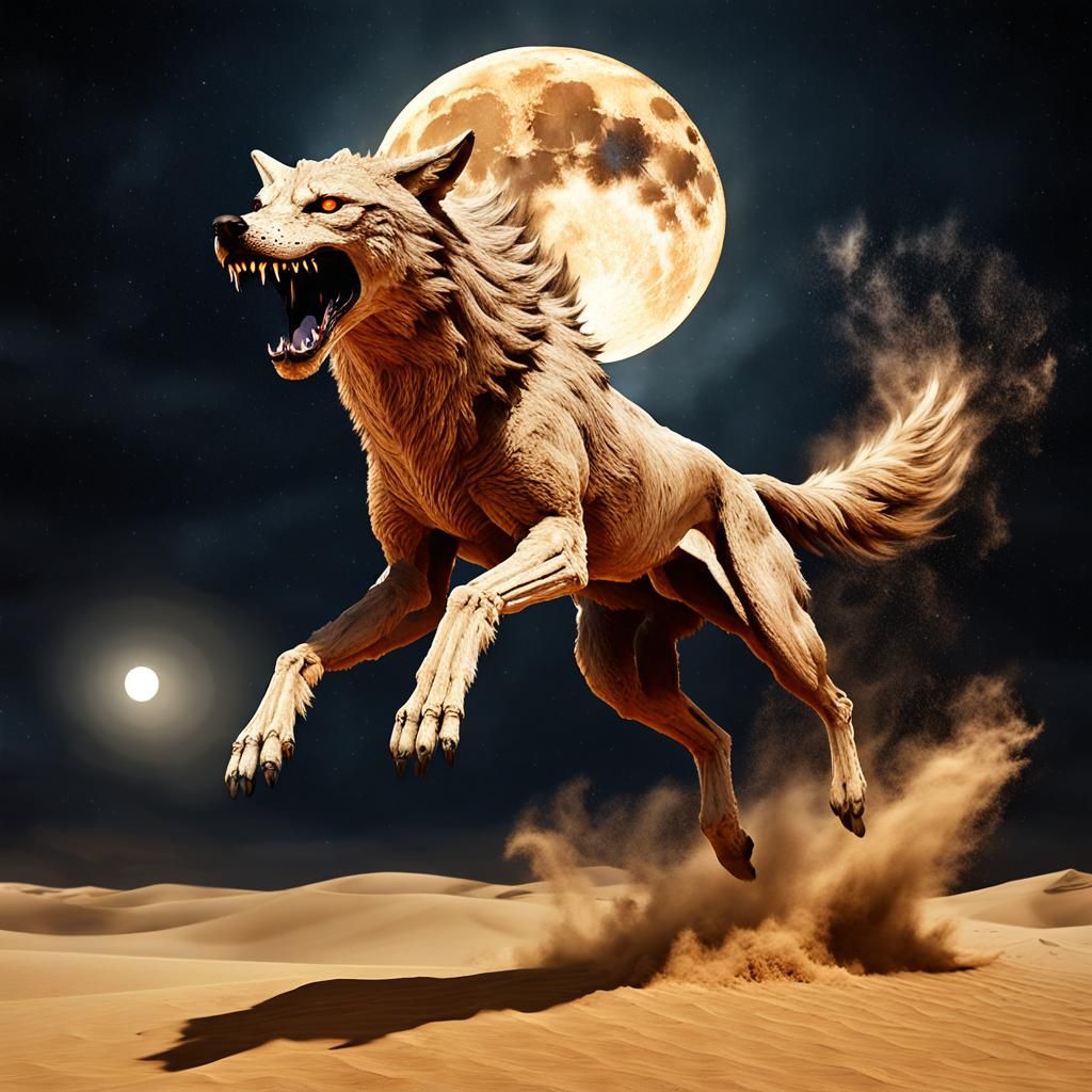 A huge sand wolf and moon - AI Generated Artwork - NightCafe Creator