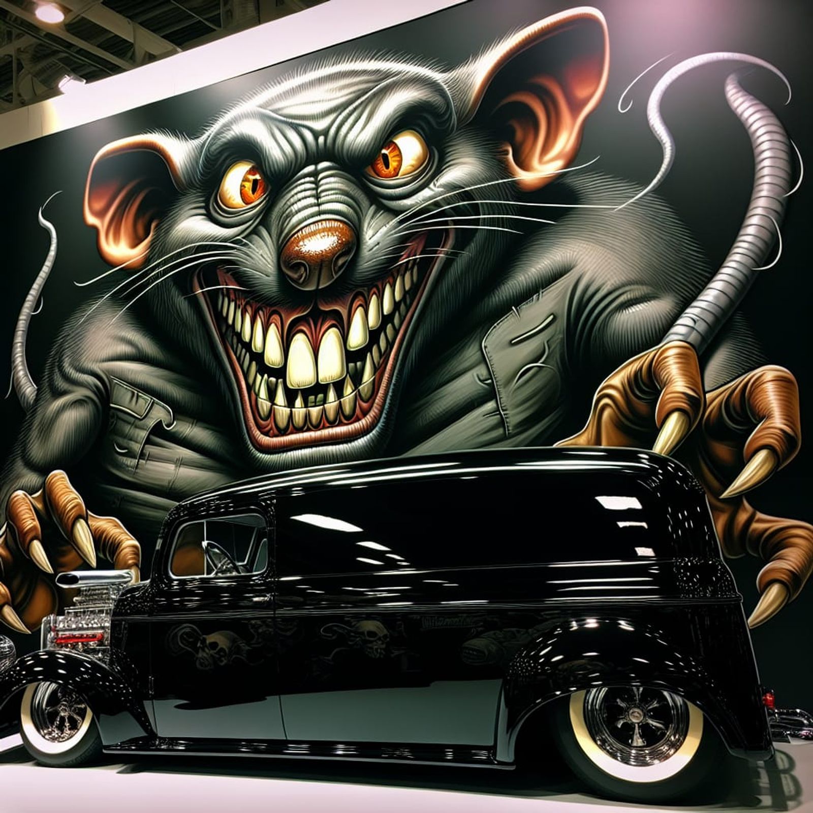 Ed Roth drawing showing the Ratfink rat painted on the side of the ...