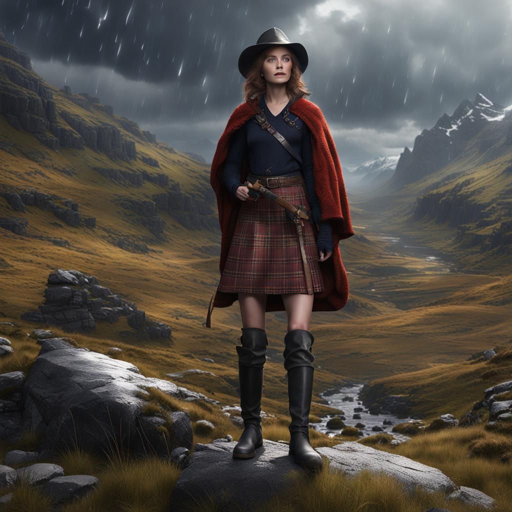 Judith Ralston dressed in a very short mini skirt and black knee boots ...